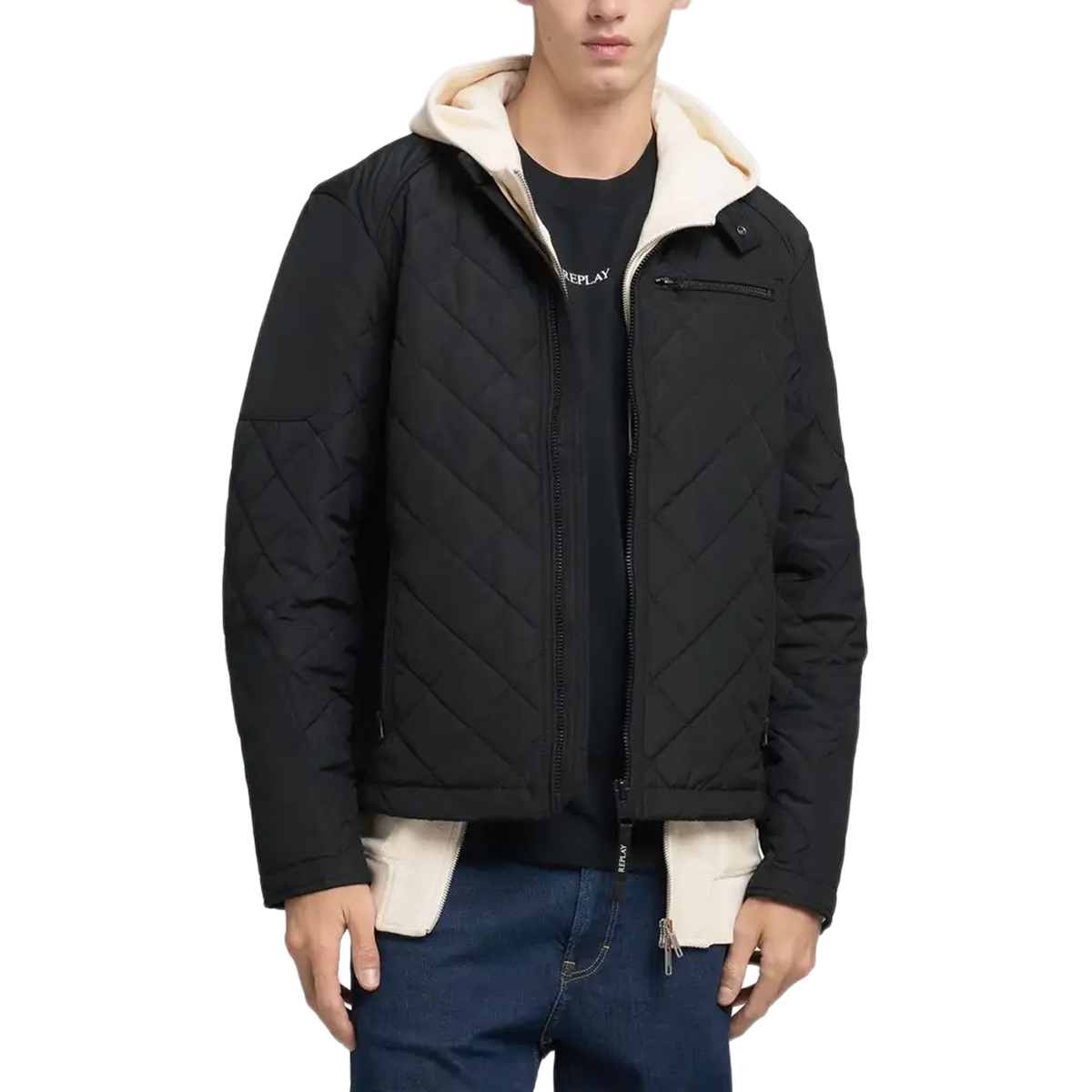 Replay Diamond Quilted Jacket Black - Ejmenswear Store